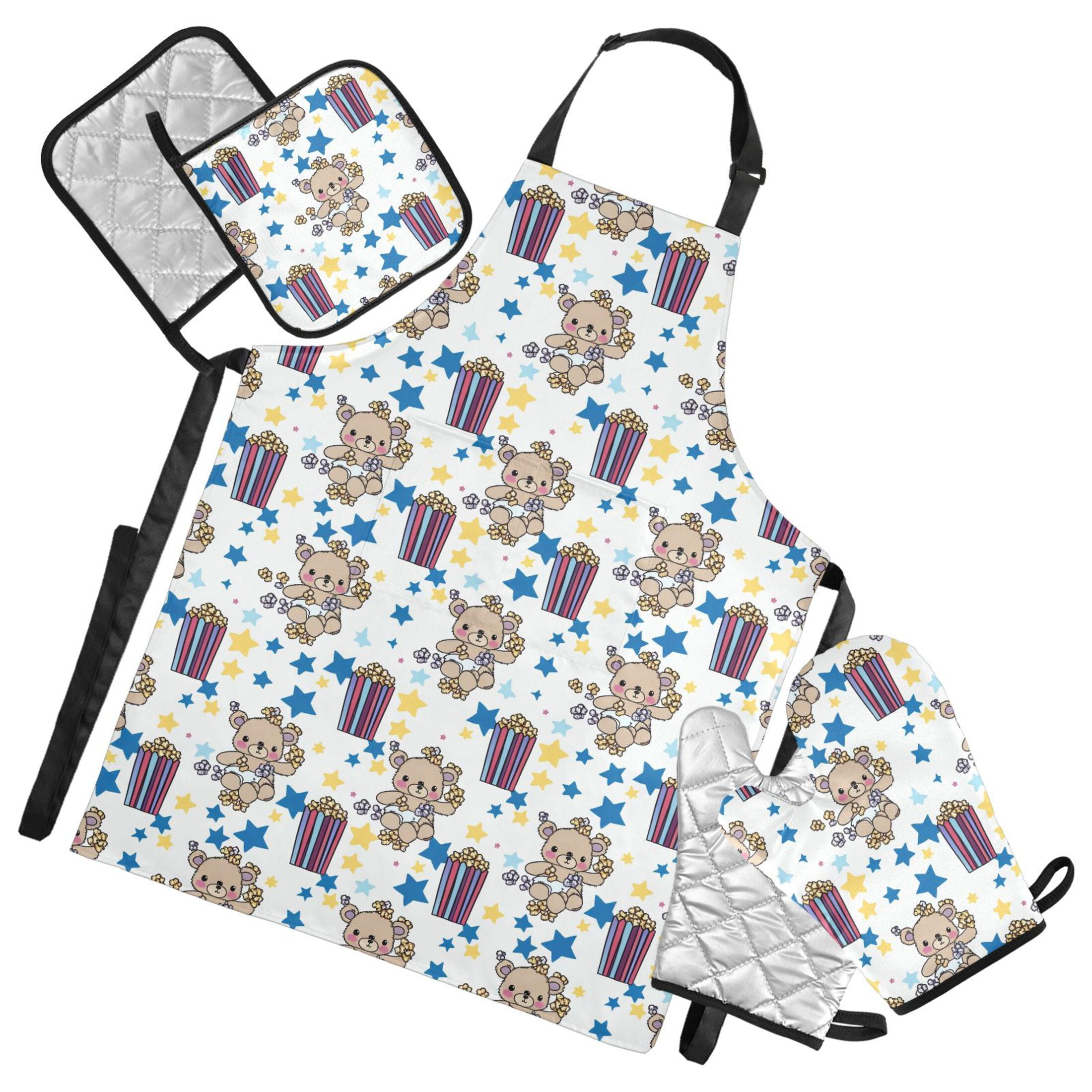 5 Pcs Kitchen Set Heat Resistant Oven Mitts and Non-Slip Pot Holders ...