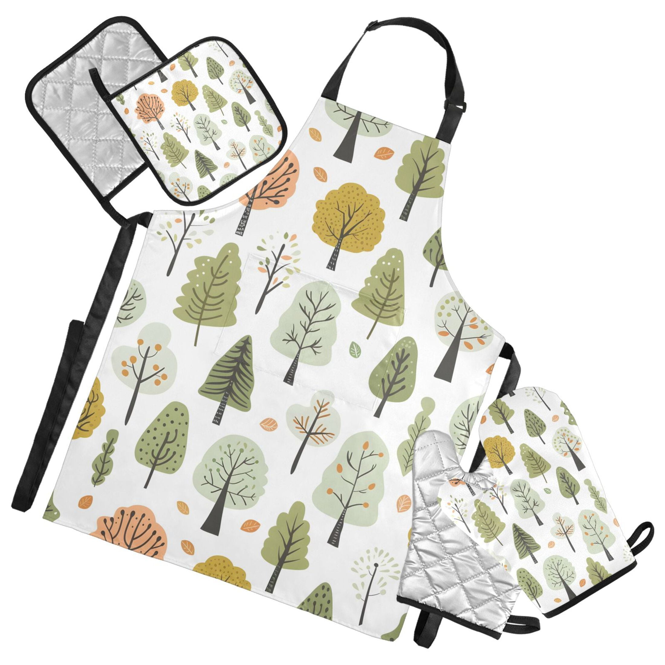 5 Pcs Kitchen Set Heat Resistant Oven Mitts and Non-Slip Pot Holders ...