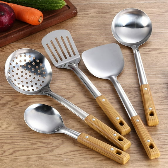 5 Pcs Kitchen Utensils Set,Stainless Steel Cooking Utensils With Wood ...