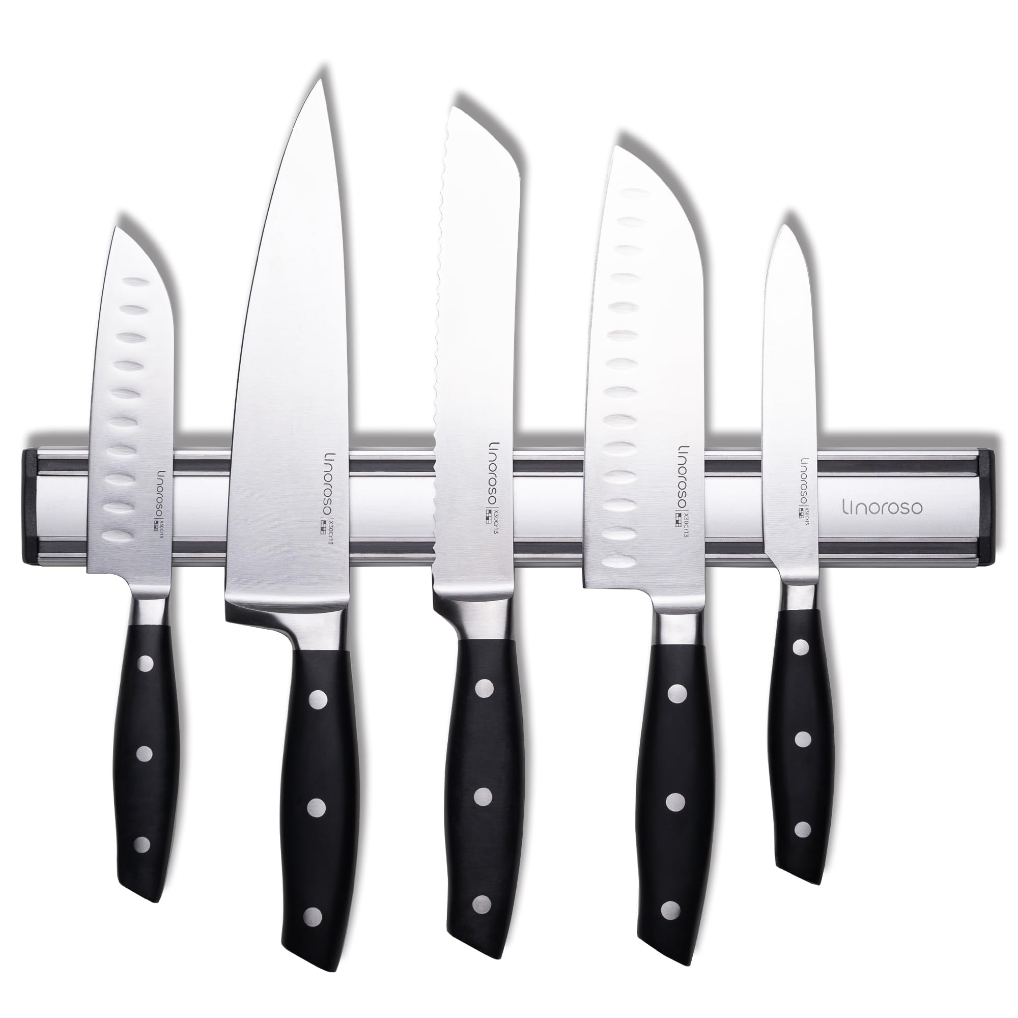 5 Pcs Knife Set with Magnetic Knife Strip, Sharp High Carbon Stainless ...