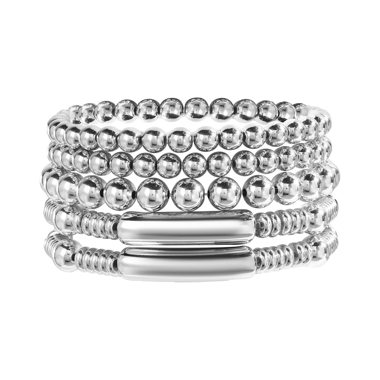 5 Pcs Lady Layered Bracelet Set Luster Different Sizes Alloy Beads ...