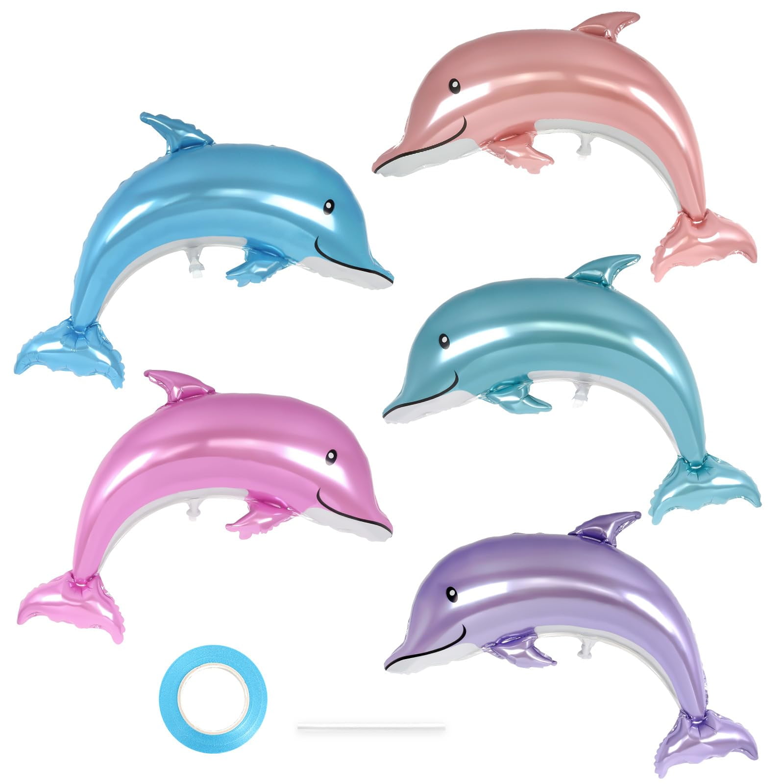 5 Pcs Large Dolphin Shape Mylar Balloons - 46 Inch Sea Balloons, Ocean ...