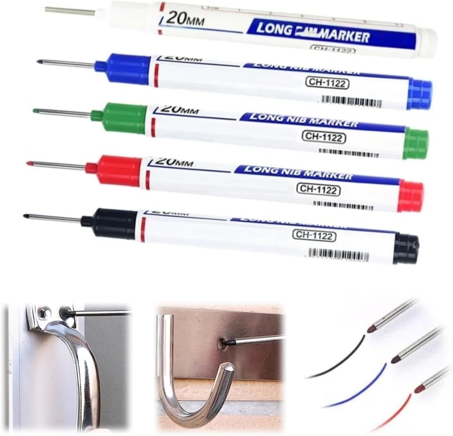 5 Pcs Long Head Deep Hole Marker Pens, 20mm Deep Reach Metal Marking ...