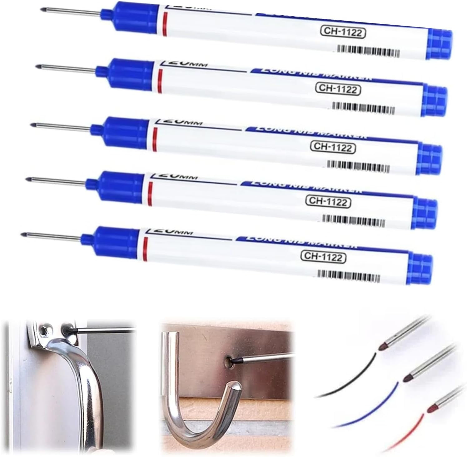 5 Pcs Long Head Deep Hole Marker Pens, 20mm Deep Reach Metal Marking ...
