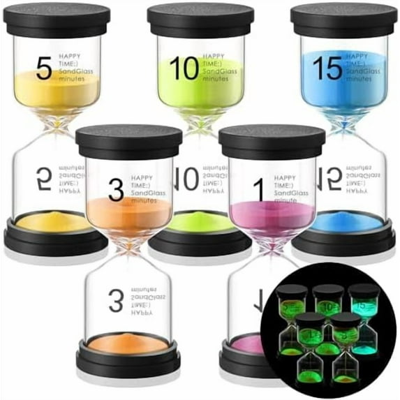 5 Pcs Luminous Sand Timer 1/3/5/10/15 Minutes Colorful Sand Glass Timer ...