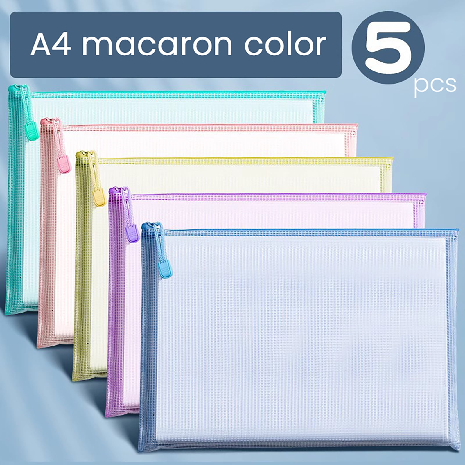 5 Pcs Mesh Zipper Bag A4 Letter Size Document Pouch Clear Plastic ...