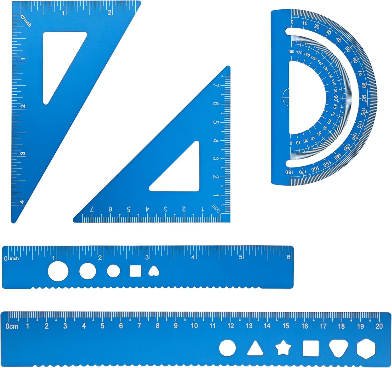 5 Pcs Metal Geometry Set, Math Drafting Ruler Kit- Aluminum Triangle ...