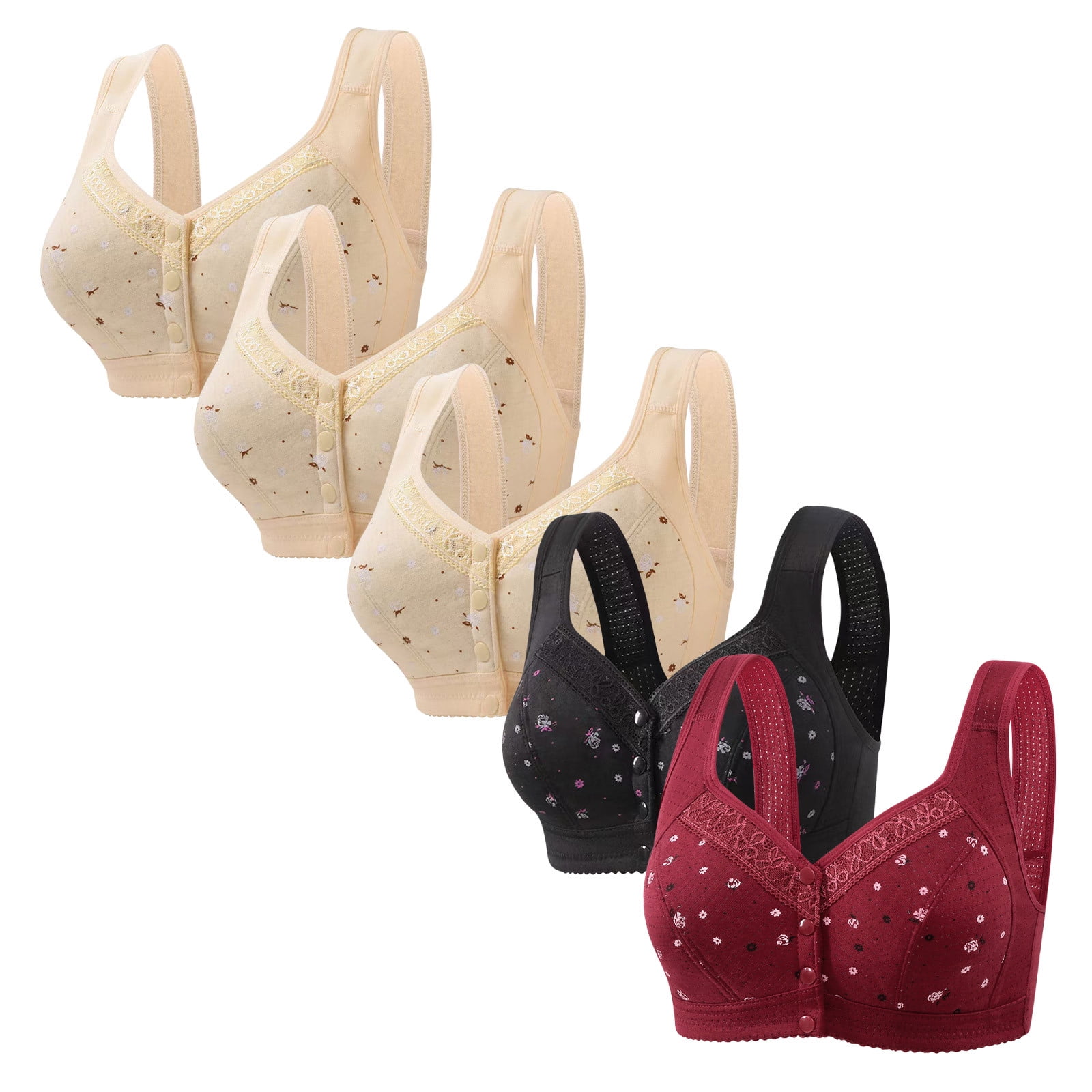 5 Pcs Middle Elderly Ladies Cotton Bra Front Closure Plus Size Ultra ...