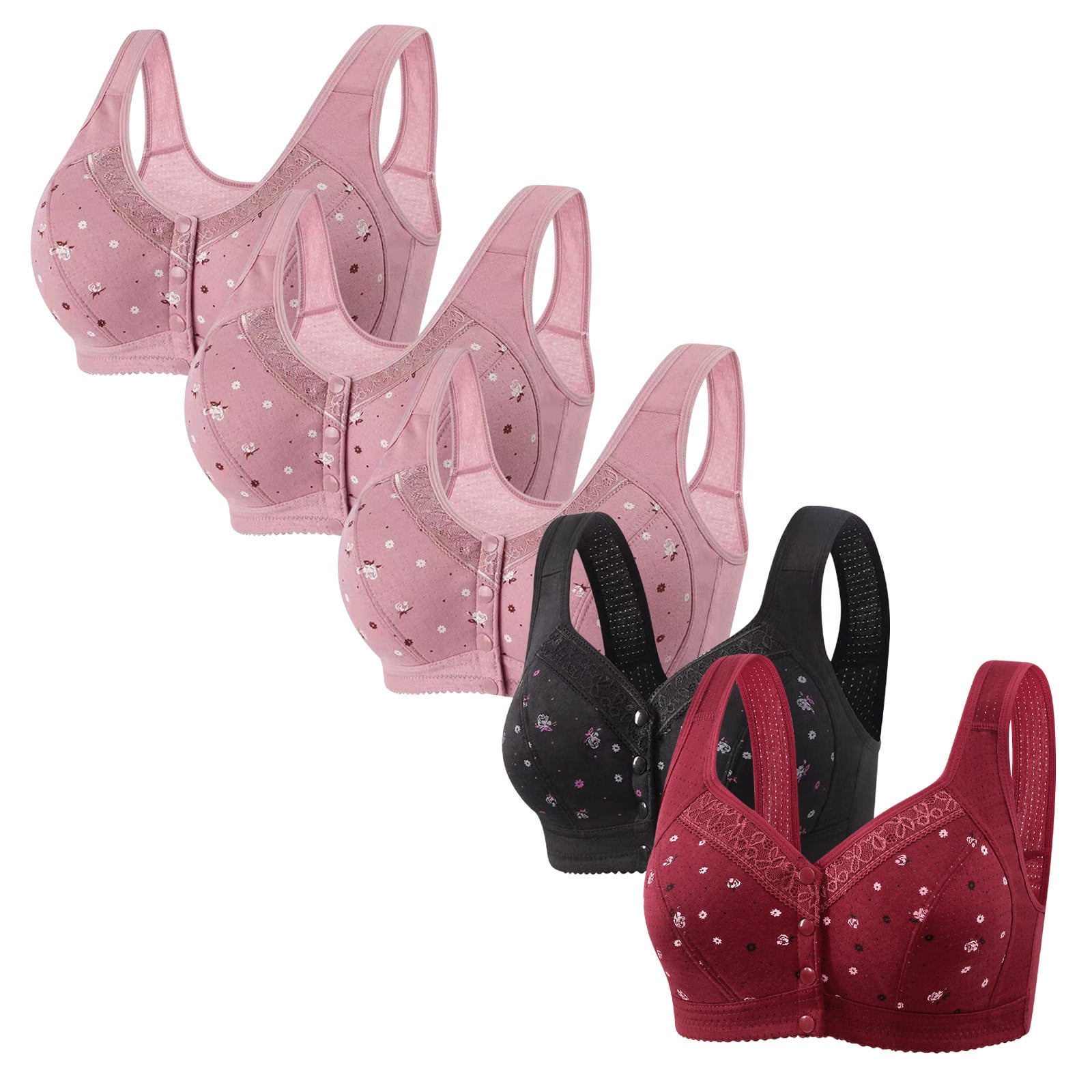 5 Pcs Middle Elderly Ladies Cotton Bra Front Closure Plus Size Ultra ...