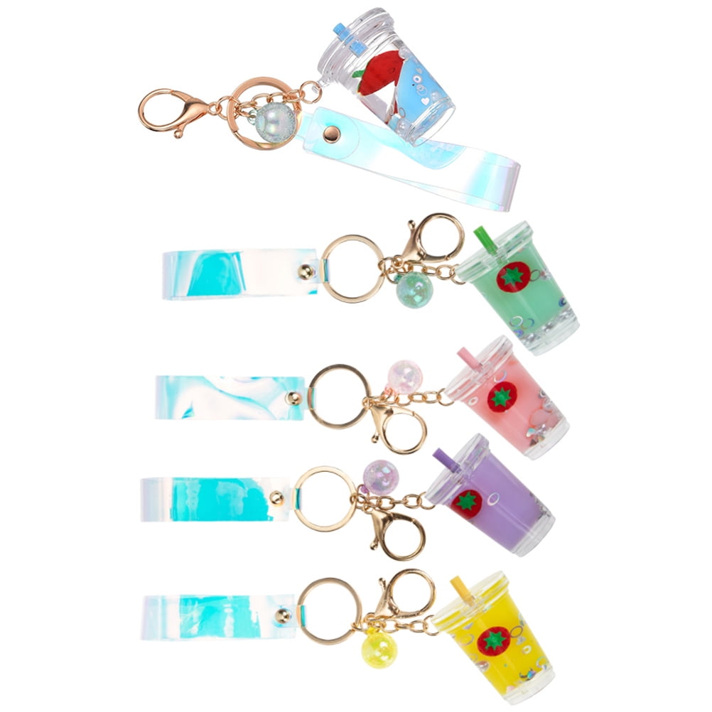 5 Pcs Milk Tea Quicksand Keychain Cup Lanyard Keychains Reusable Straws ...