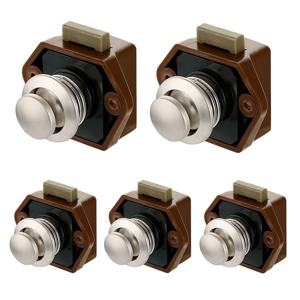 5 Pcs Mini Brown Push Button Catch Drawer Cupboard Door Knob Lock ...