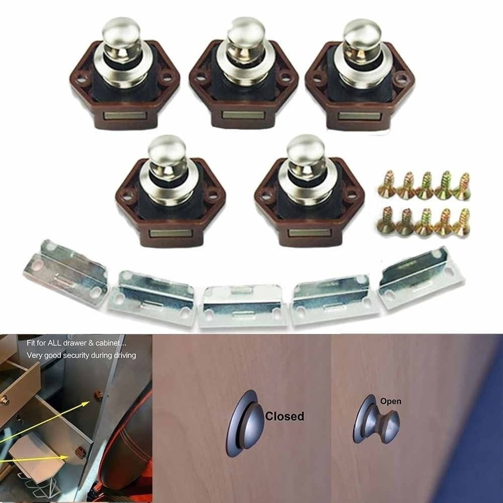 5 Pcs Mini Brown Push Button Catch Drawer Cupboard Door Knob Lock ...