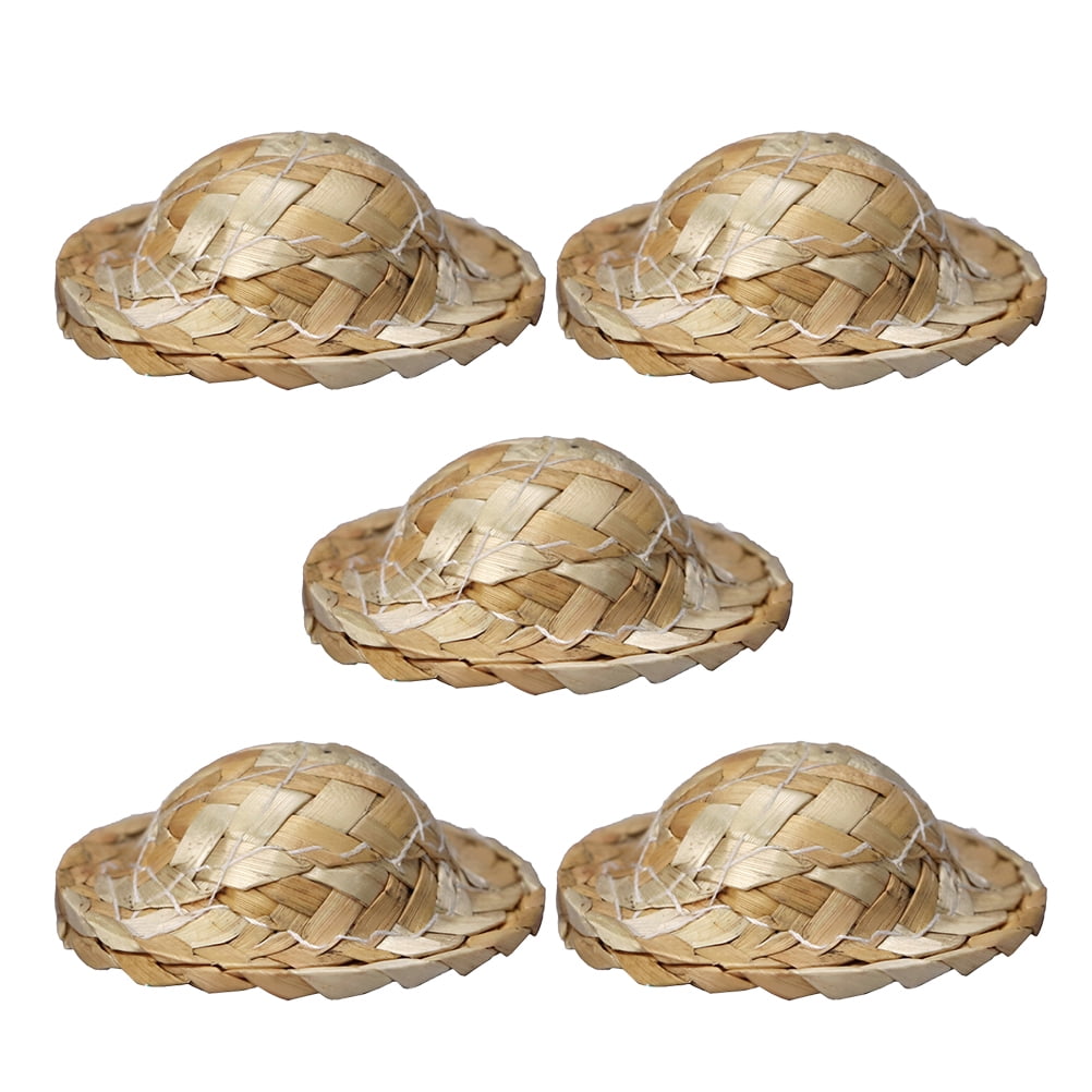 5 Pcs Mini Hat Model Miniature Straw Hats Figurines Accessories Khaki ...