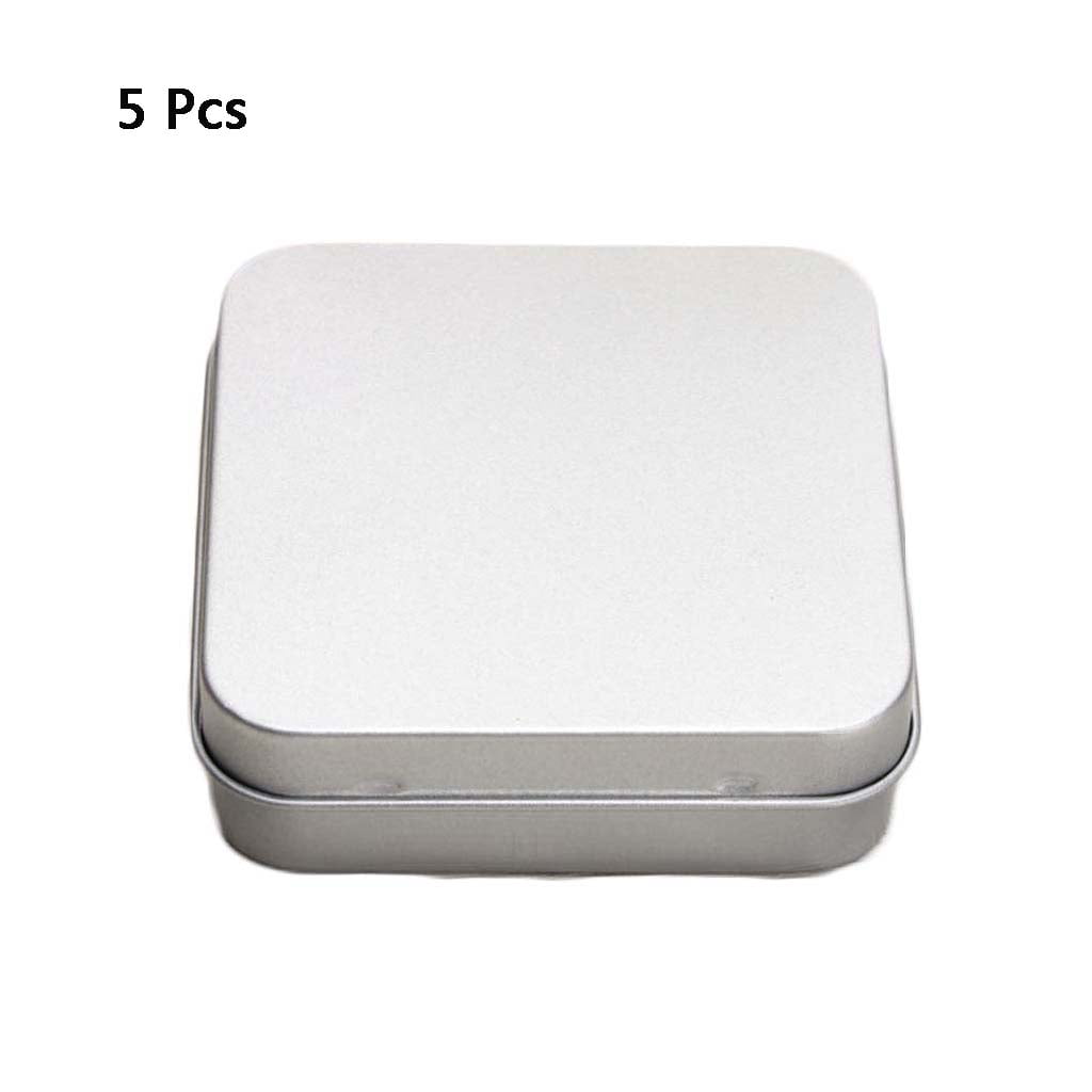5 Pcs Mini Metal Tins Container Square Hinged Flip Storage Tin Box ...