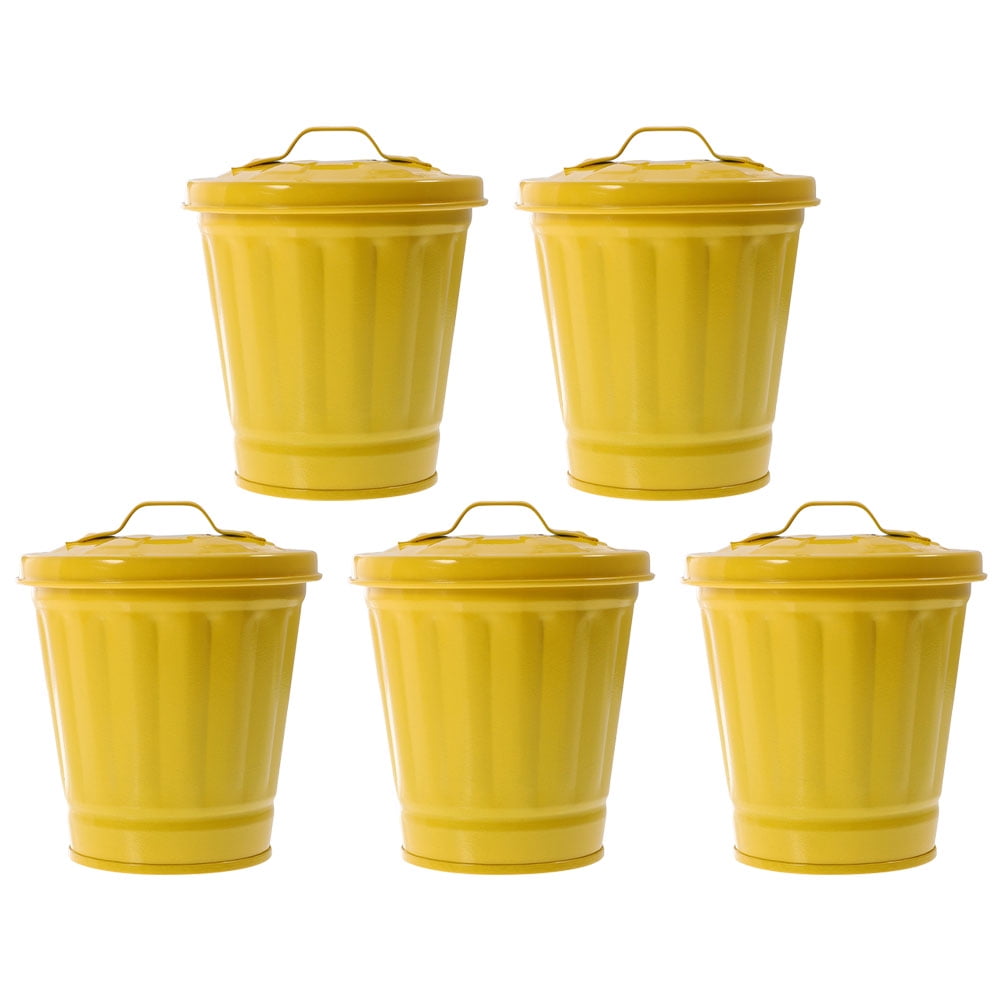 5 Pcs Miniature Trash Bin Tiny Can Car Waste Basket Office Yellow ...