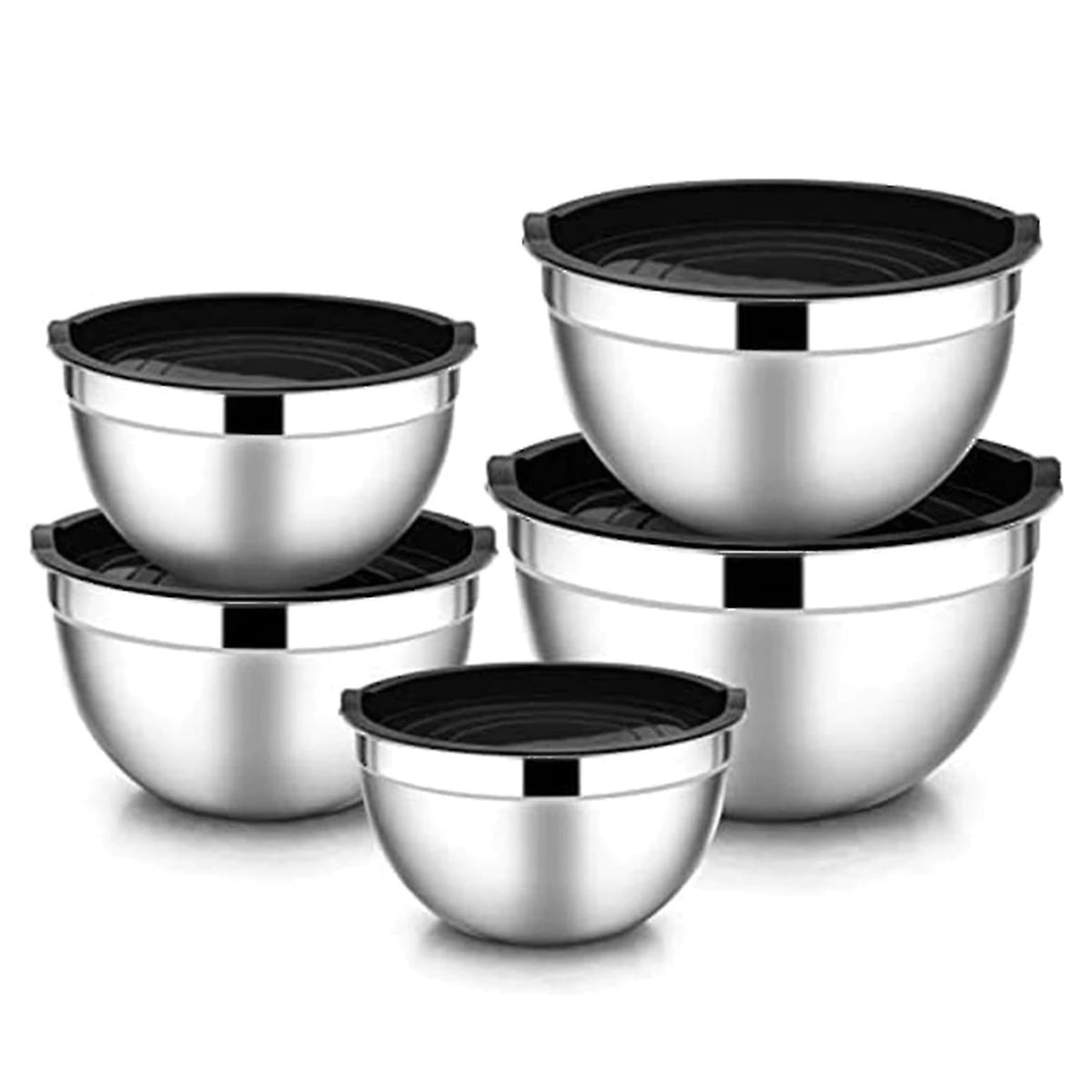 5 Pcs Mixing Bowl,stainless Steel Stackable Salad Bowl With Airtight ...