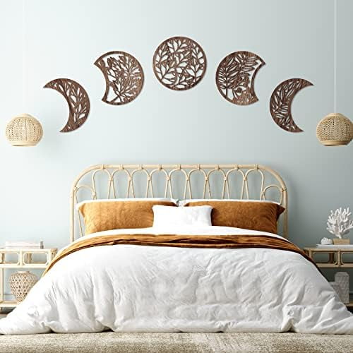 5 Pcs Moon Phase Wall Art Decor Wall Pediments Hanging Wooden Moon ...