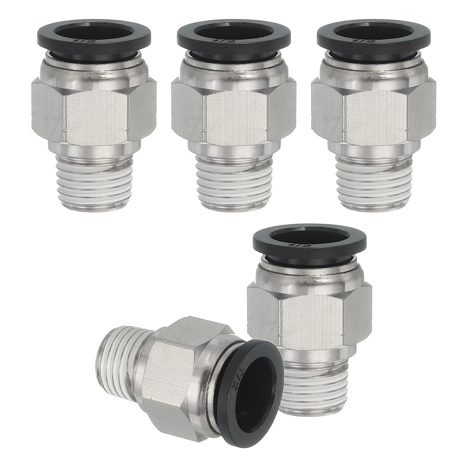 Uxcell NPT Push to Connect Air Fittings, Male Straight NPT Thread Connector Black 1/2" OD-1/4 ...