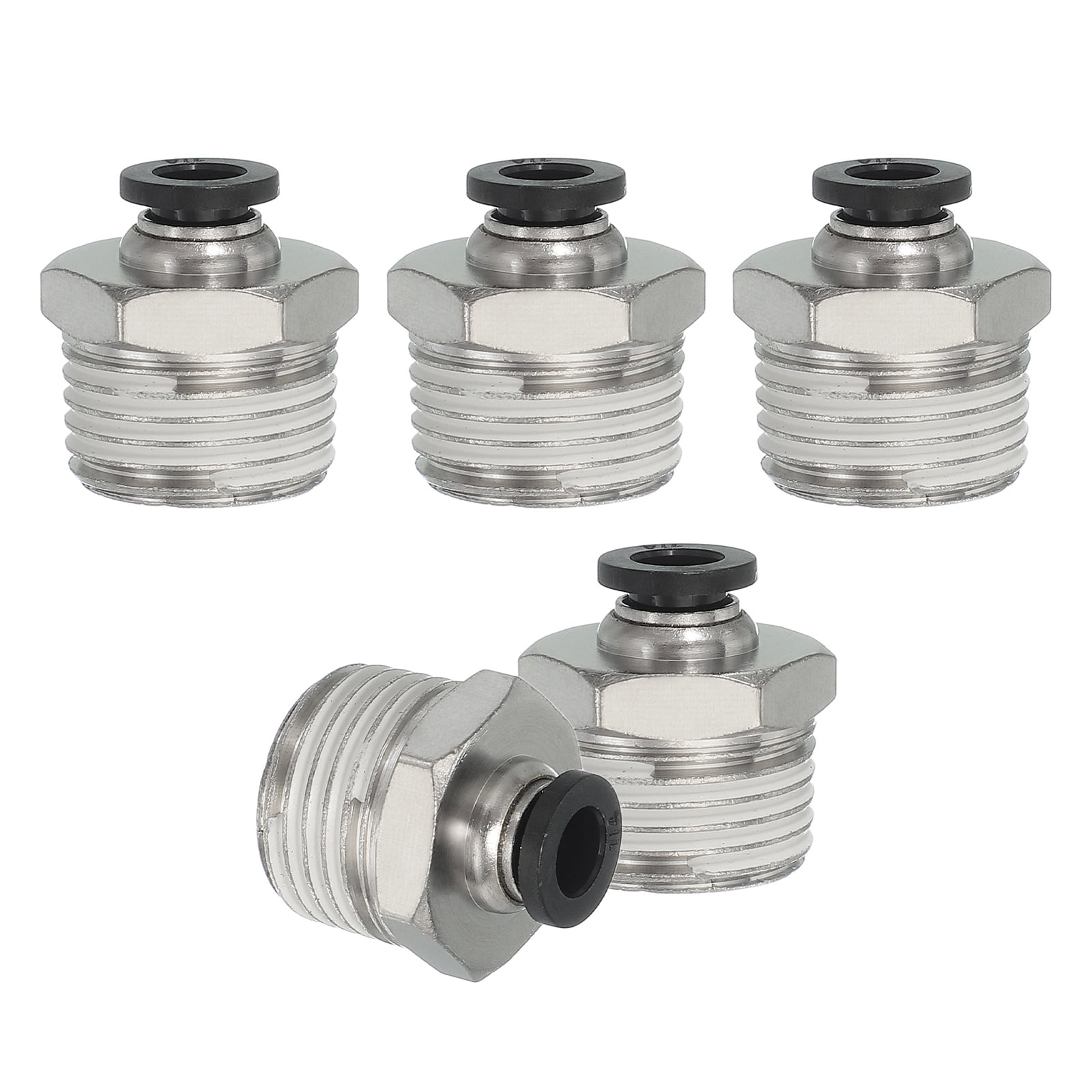 Uxcell NPT Push to Connect Air Fittings, Male Straight NPT Thread Connector Black 1/4" OD-1/2 ...