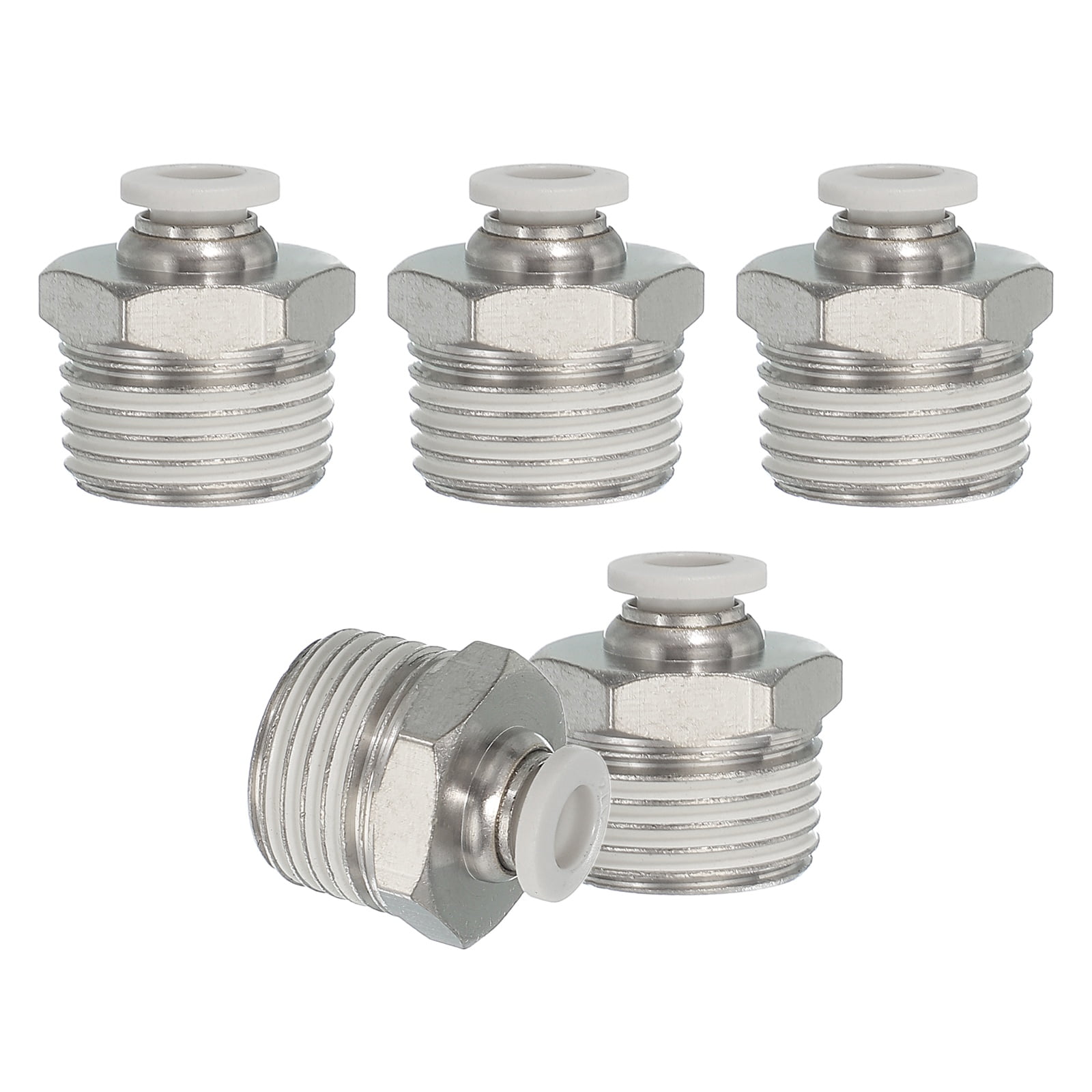 Uxcell NPT Push to Connect Air Fittings, Male Straight NPT Thread Connector White 1/4" OD-1/2 ...