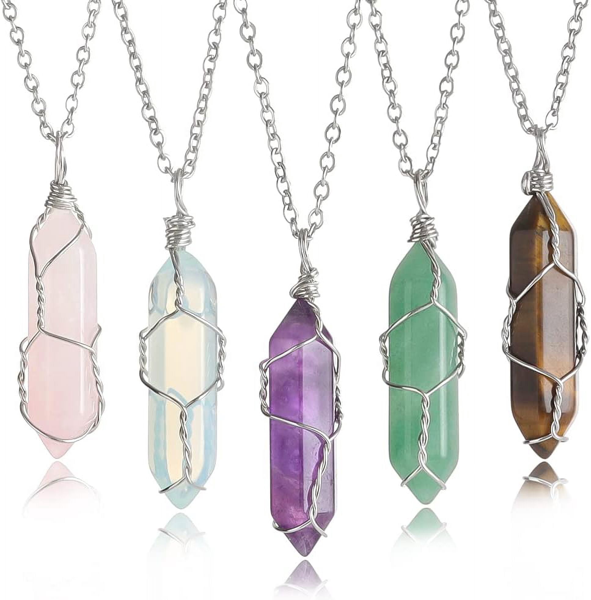 5 Pcs Natural Hexagonal Crystal Necklace for Women Reiki Healing ...