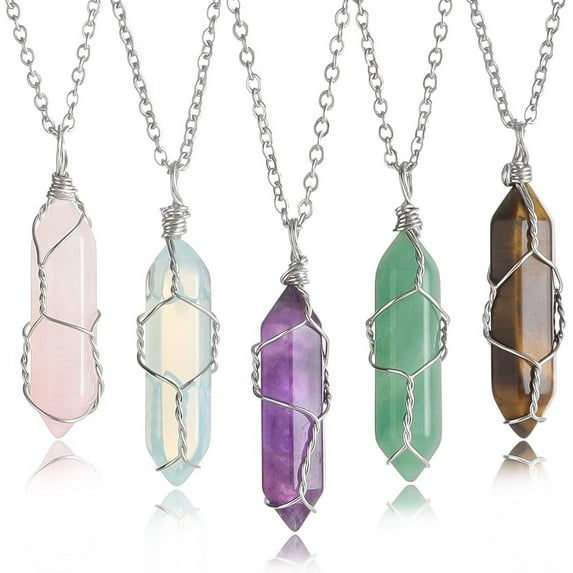 5 Pcs Natural Hexagonal Crystal Necklace for Women Reiki Healing ...