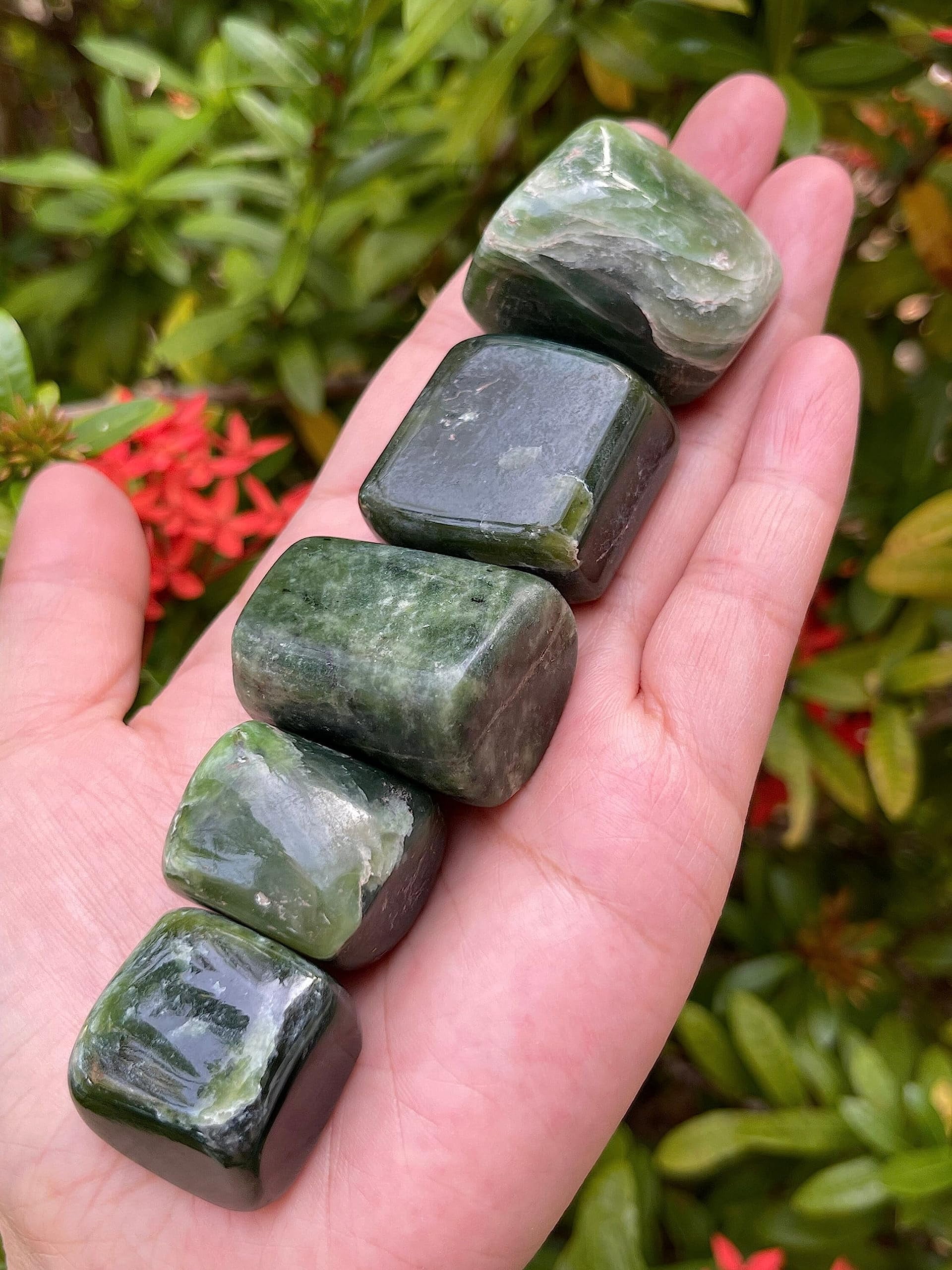5 Pcs Nephrite Jade Tumbled Stones, Polished Natural Nephrite Jade ...