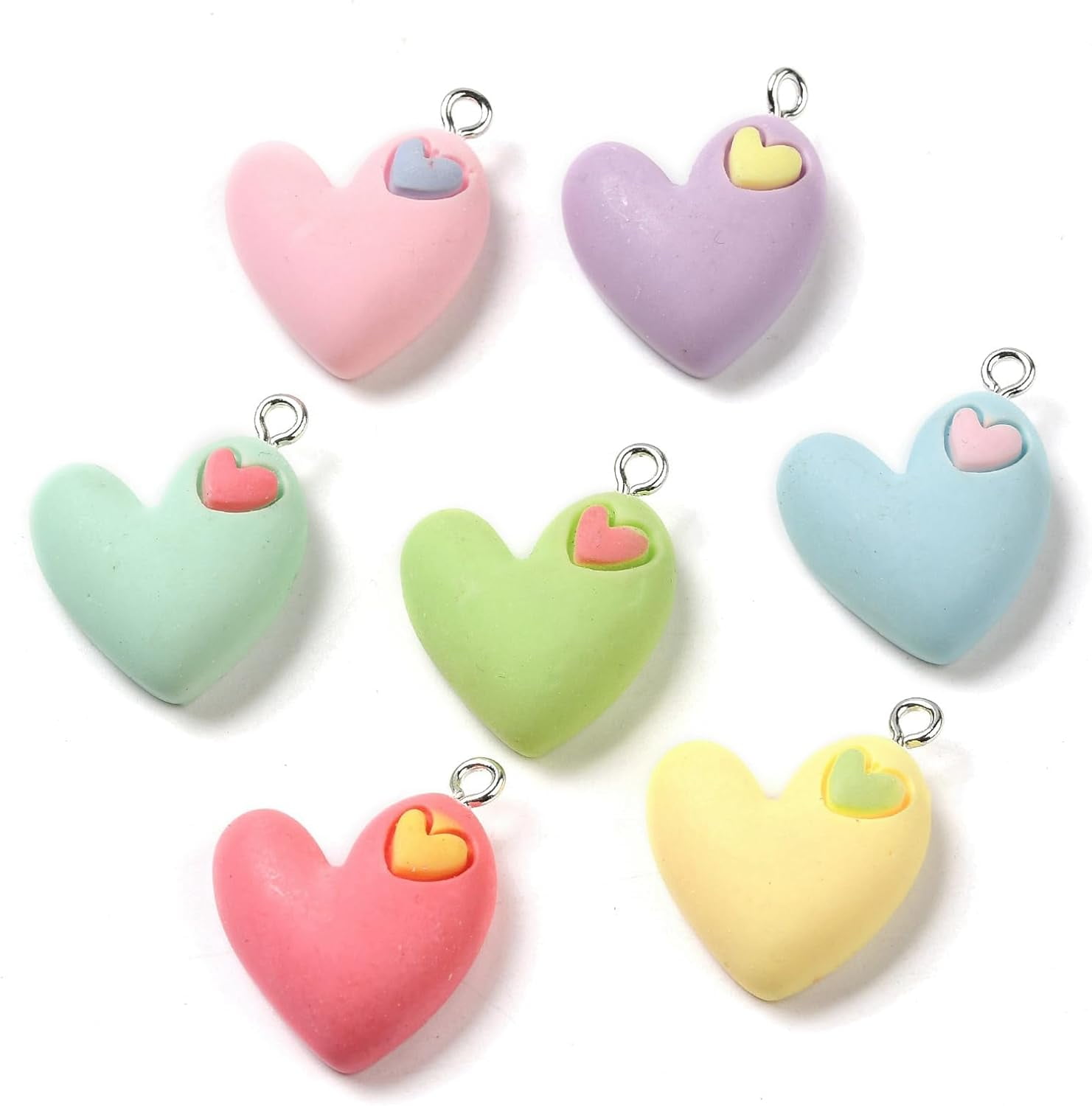 5 Pcs Opaque Resin Heart Pendants Heart Charms with Platinum Plated ...