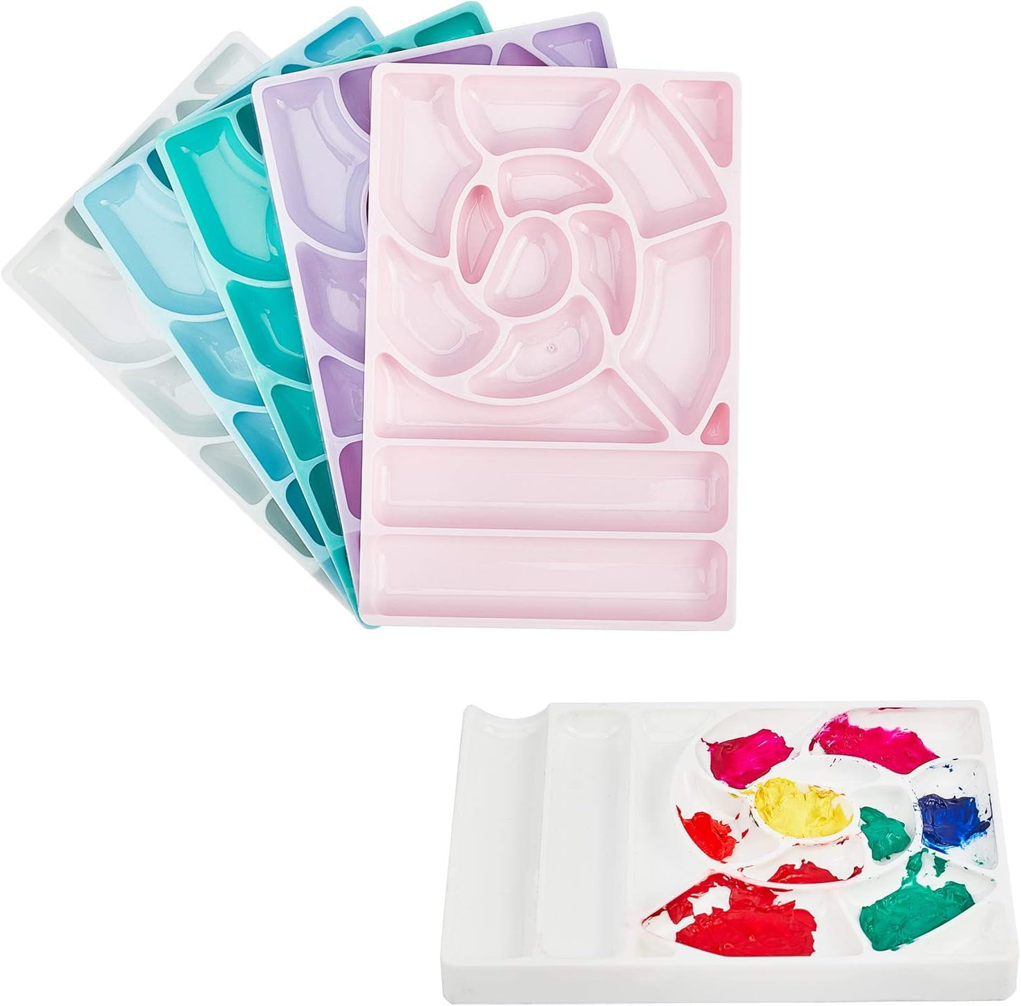 5 Pcs Paint Tray Palettes Nail Art Plastic Color Palettes Rectangle ...