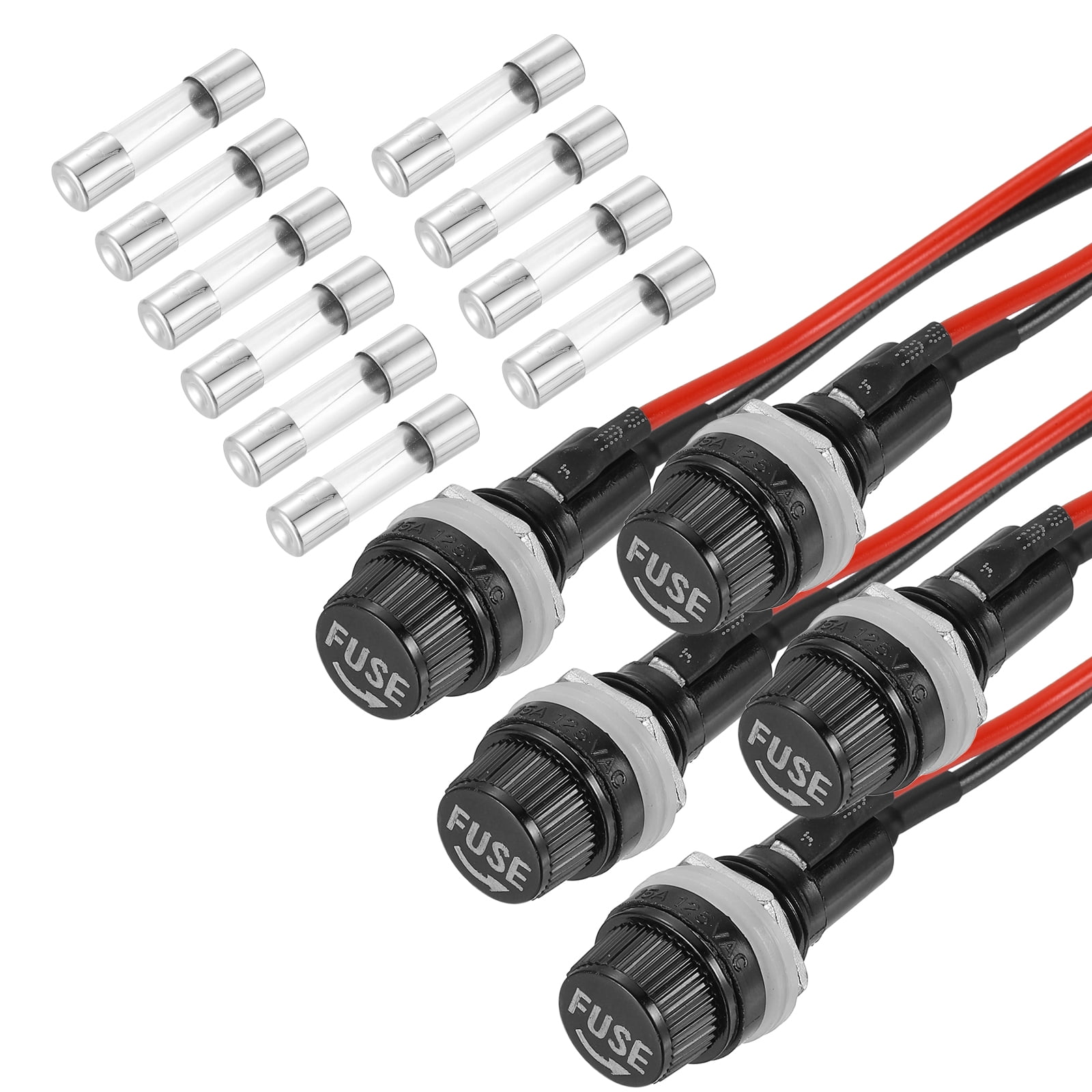 5 Pcs Panel Mount Fuse Holder, 10/15A AC 125/250V 5 x 20mm Fuse Spade ...