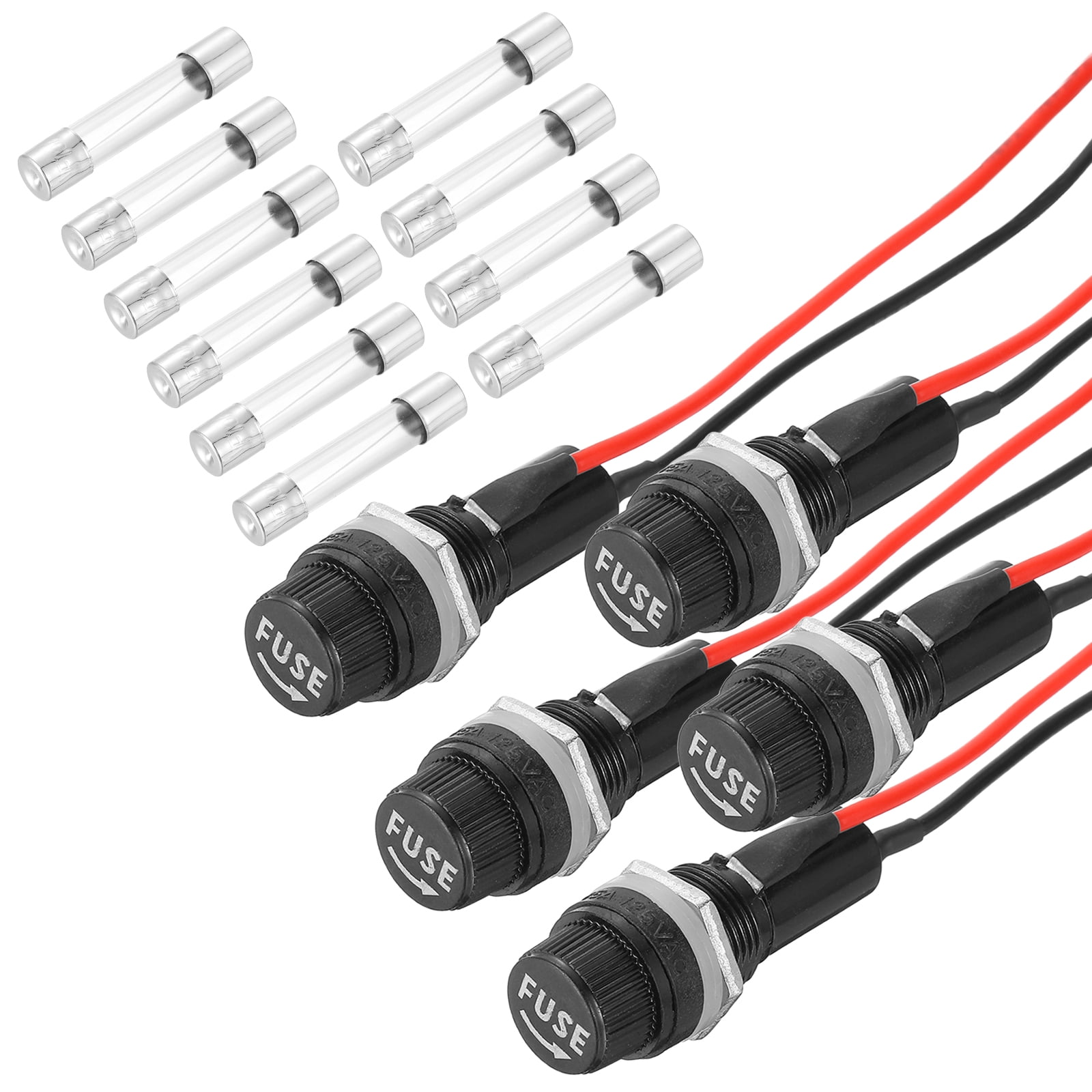 5 Pcs Panel Mount Fuse Holder, 10/15A AC 125/250V 6 x 30mm Fuse Spade ...