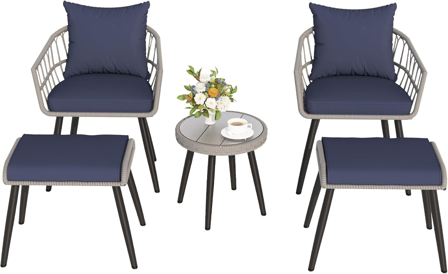 5 Pcs Patio Bistro Set, All-Weather Rattan Patio Furniture Set w/2 ...