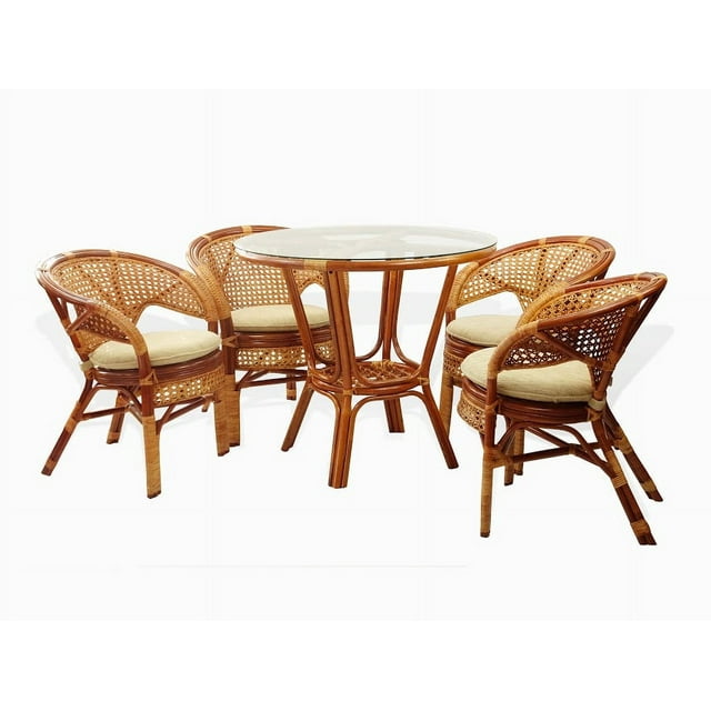 Free Shipping Pelangi 5 Piece Rattan Dining Set With Glass Top Round