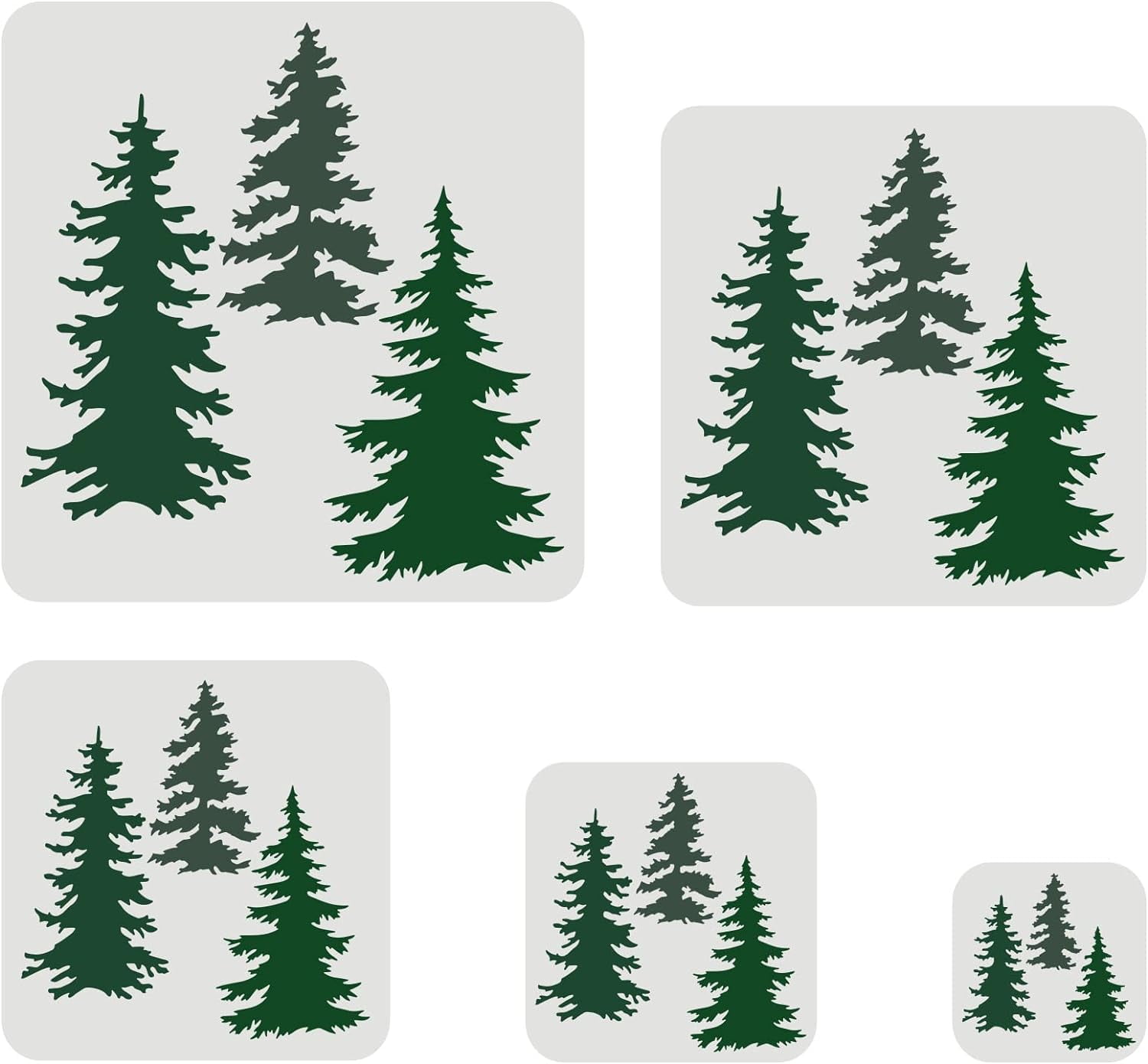 5 Pcs Pine Tree Stencils Square in 5 Size 30/25/20/15/10cm Reusable ...