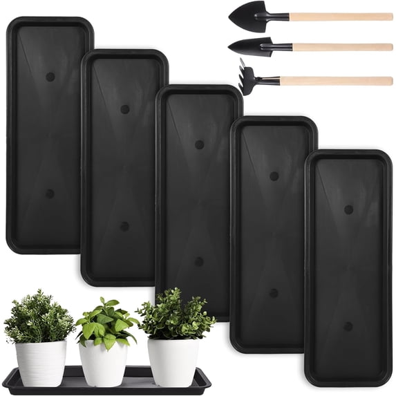 5 Pcs Plastic Plant Drip Trays 16 Inch, Rectangular Plant Saucer, Black ...