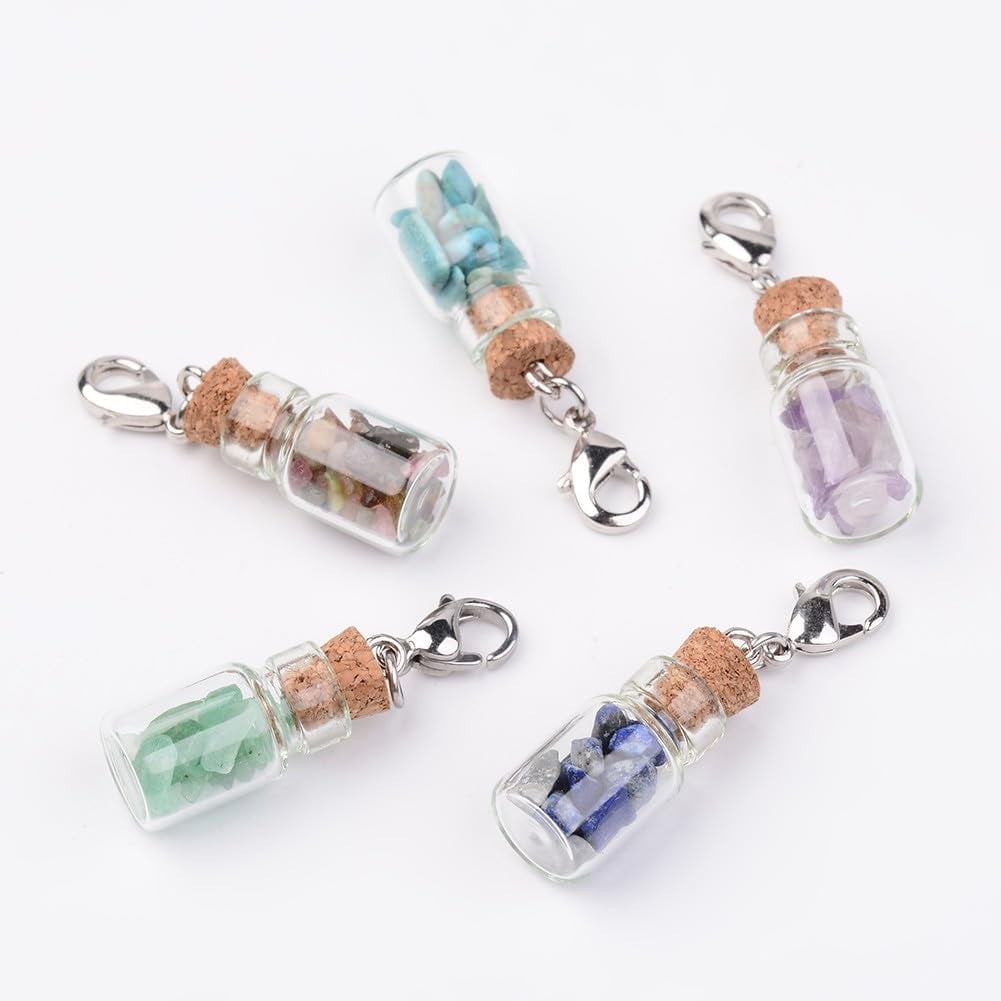 5 Pcs Platinum Glass Bottle Pendants Charm with Natural & Mixed Stone ...