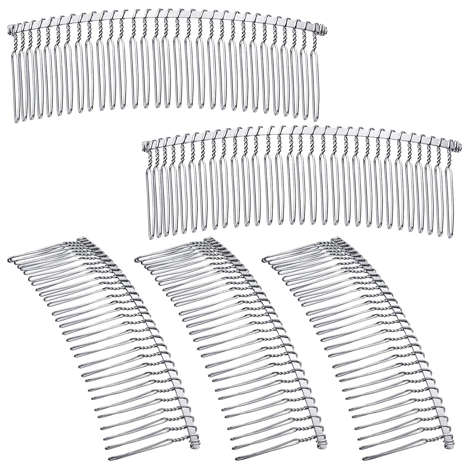 5 Pcs Platinum Metal Wire Hair Combs, 30 Teeth Wire Twist Bridal ...