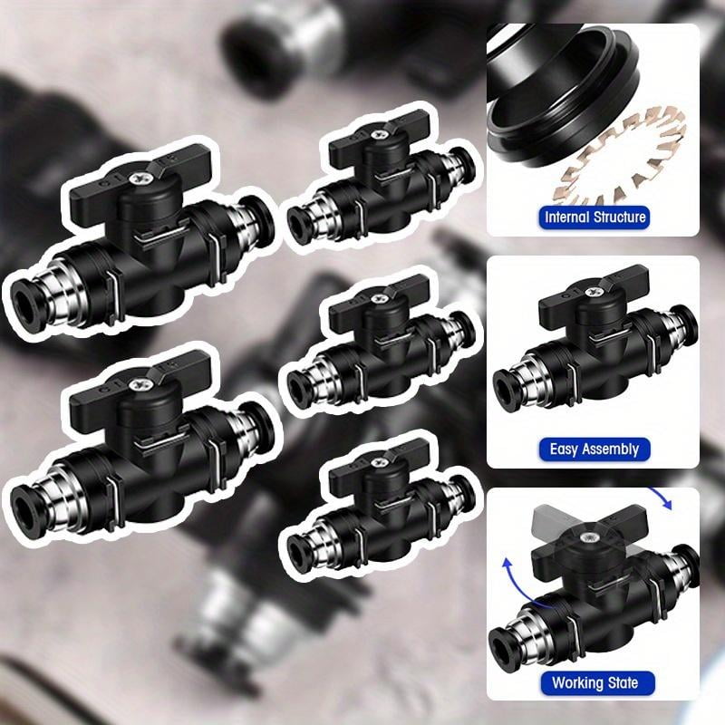 5 Pcs Pneumatic Ball Valve Push To Connect Fittings 1/4" X 1/4" Od Pvc Air Flow Control Valve ...