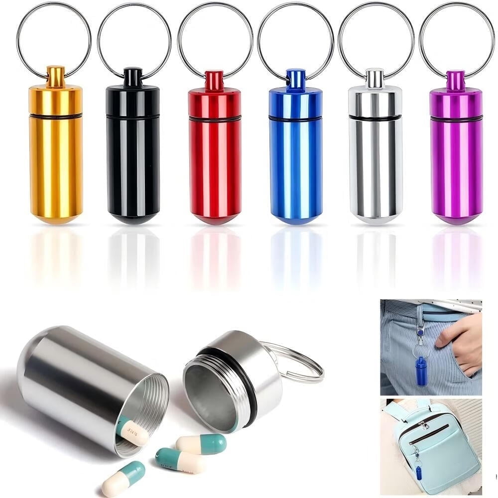 6 Pcs Portable Pill Case,Keychain Pill Holder,Metal Pill Case ...