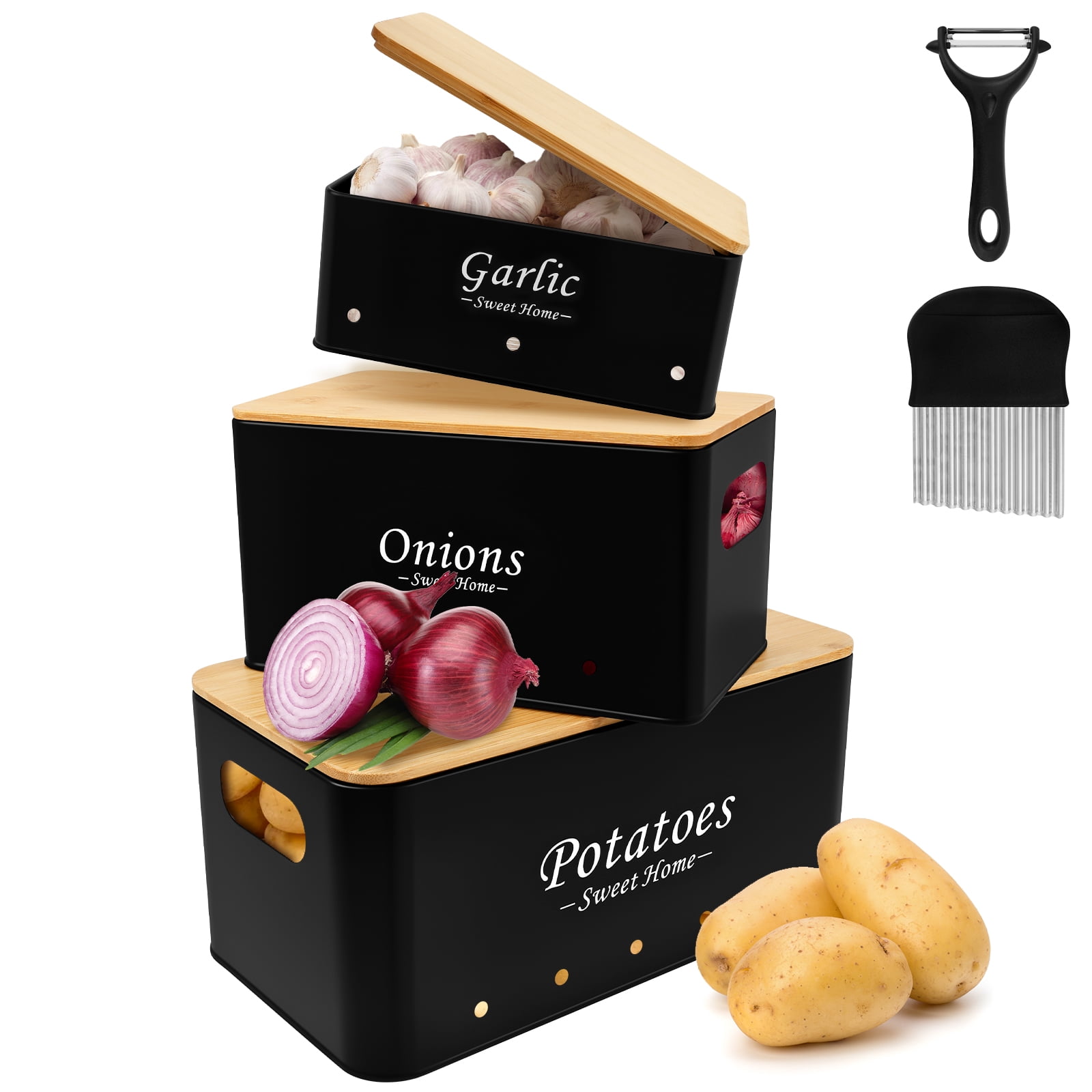 5 Pcs Potato Onion Garlic Storage Set with Peeler and Cutter Carbon ...