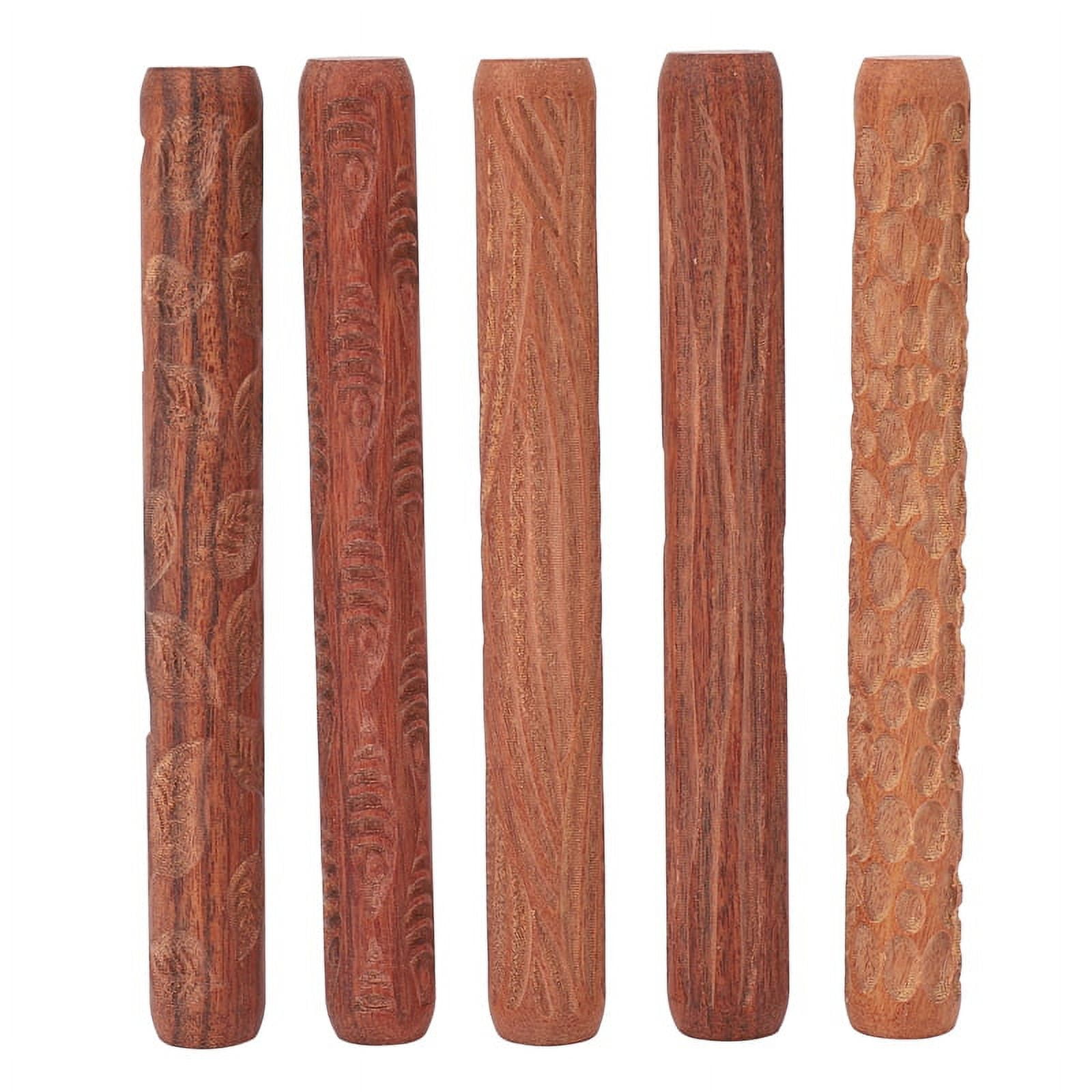 5 Pcs Pottery Tools Wood Hand Rollers,for Clay Stamp Pattern/Roller ...