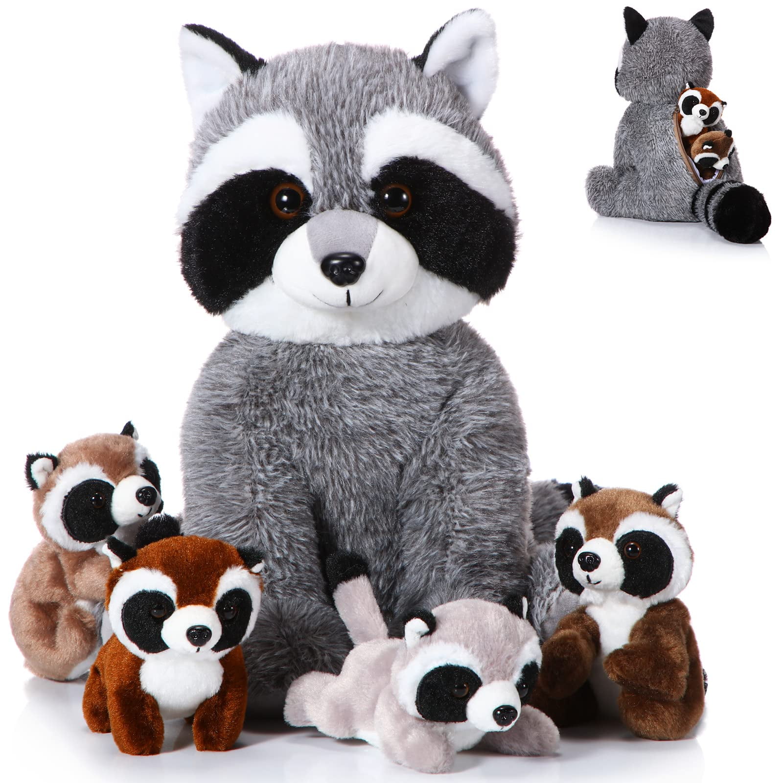 5 Pcs Raccoon Stuffed Animal Set Adorable Mommy Raccoon Plush With 4 ...
