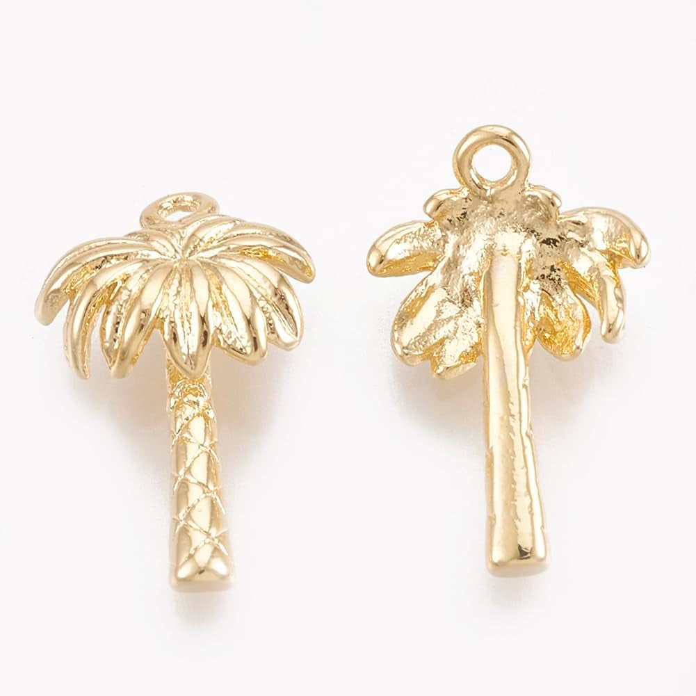5 Pcs Real 18K Gold Plated Brass Coconut Tree Charms Real 18K Gold ...