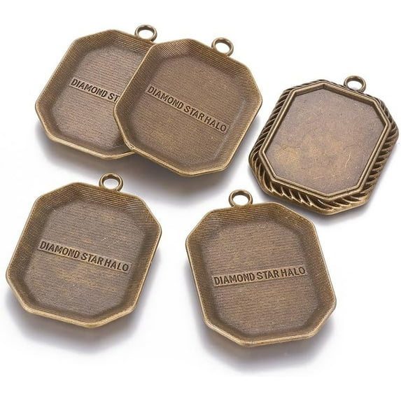 5 Pcs Rectangle Pendant Cabochon Settings Tibetan Style Pendant ...