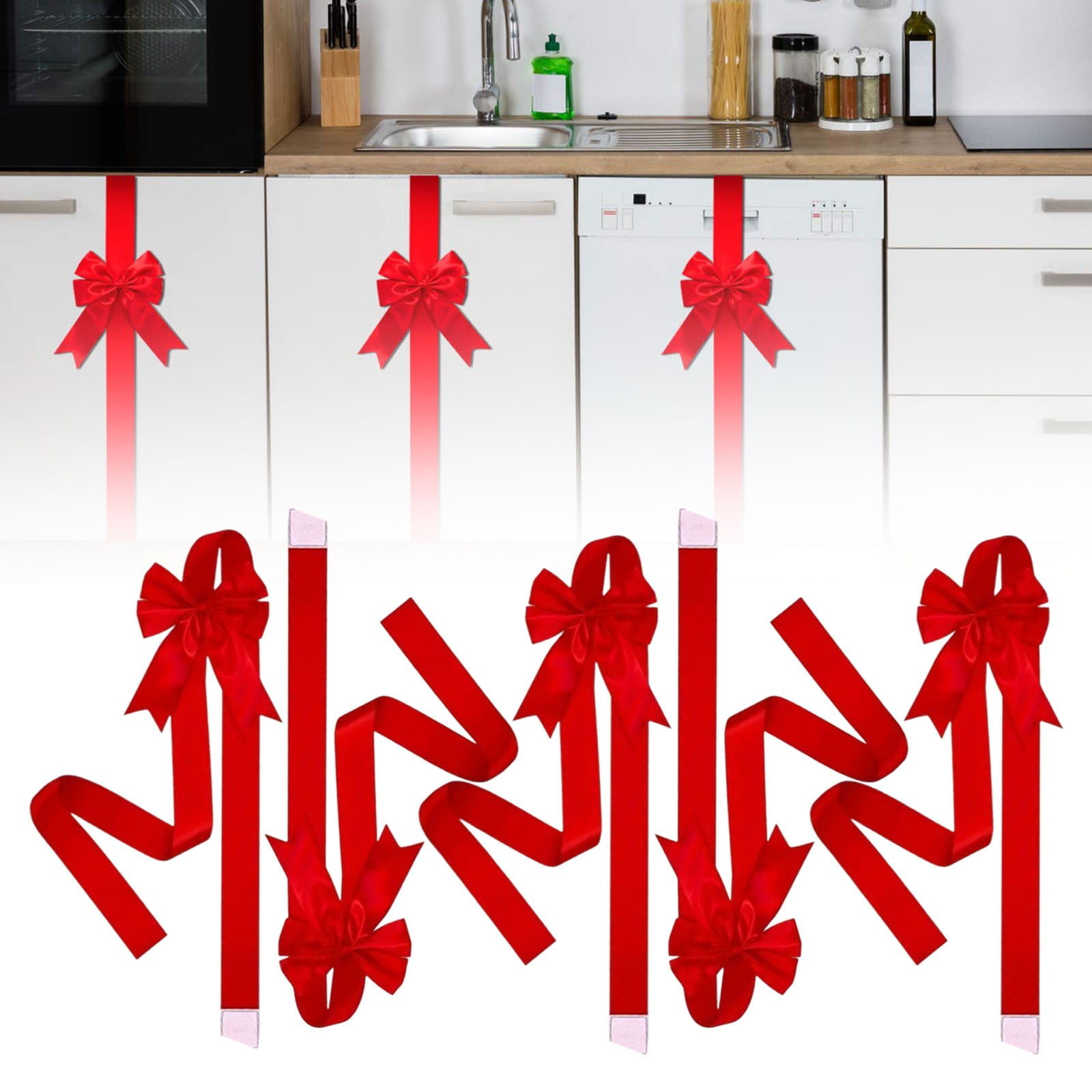 5 Pcs Red Christmas Cabinet Ribbons Bows Large Red Bow Christmas Door ...