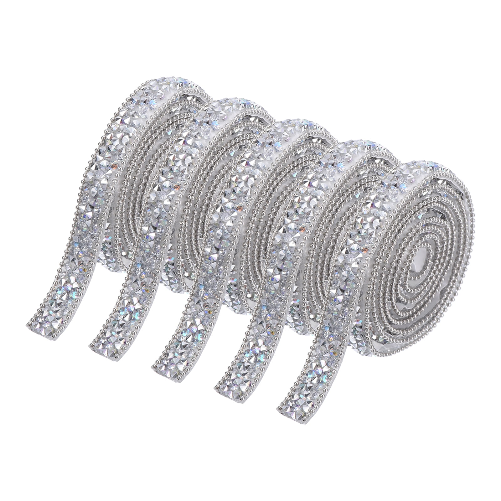 5 Pcs Resin Rhinestones Trim 5 Yards Self Adhesive Silver AB Diamond ...