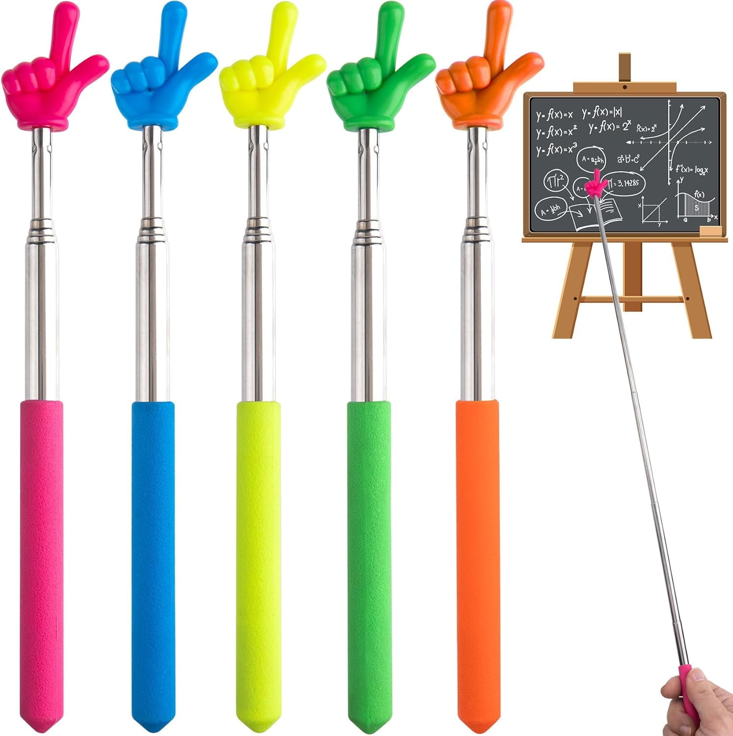 5 Pcs Retractable Teacher Pointer Sticks, Colorful Hand Pointer Stick ...