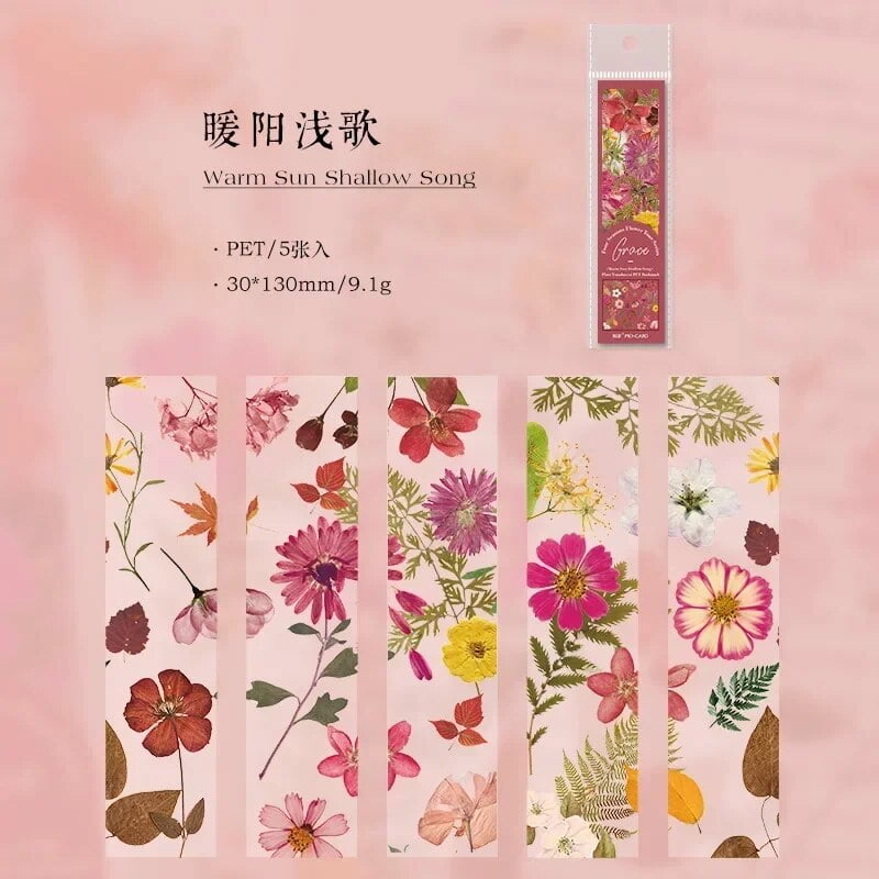 5 Pcs Retro PET Bookmark Four Seasons Flower Travel Series Translucent ...