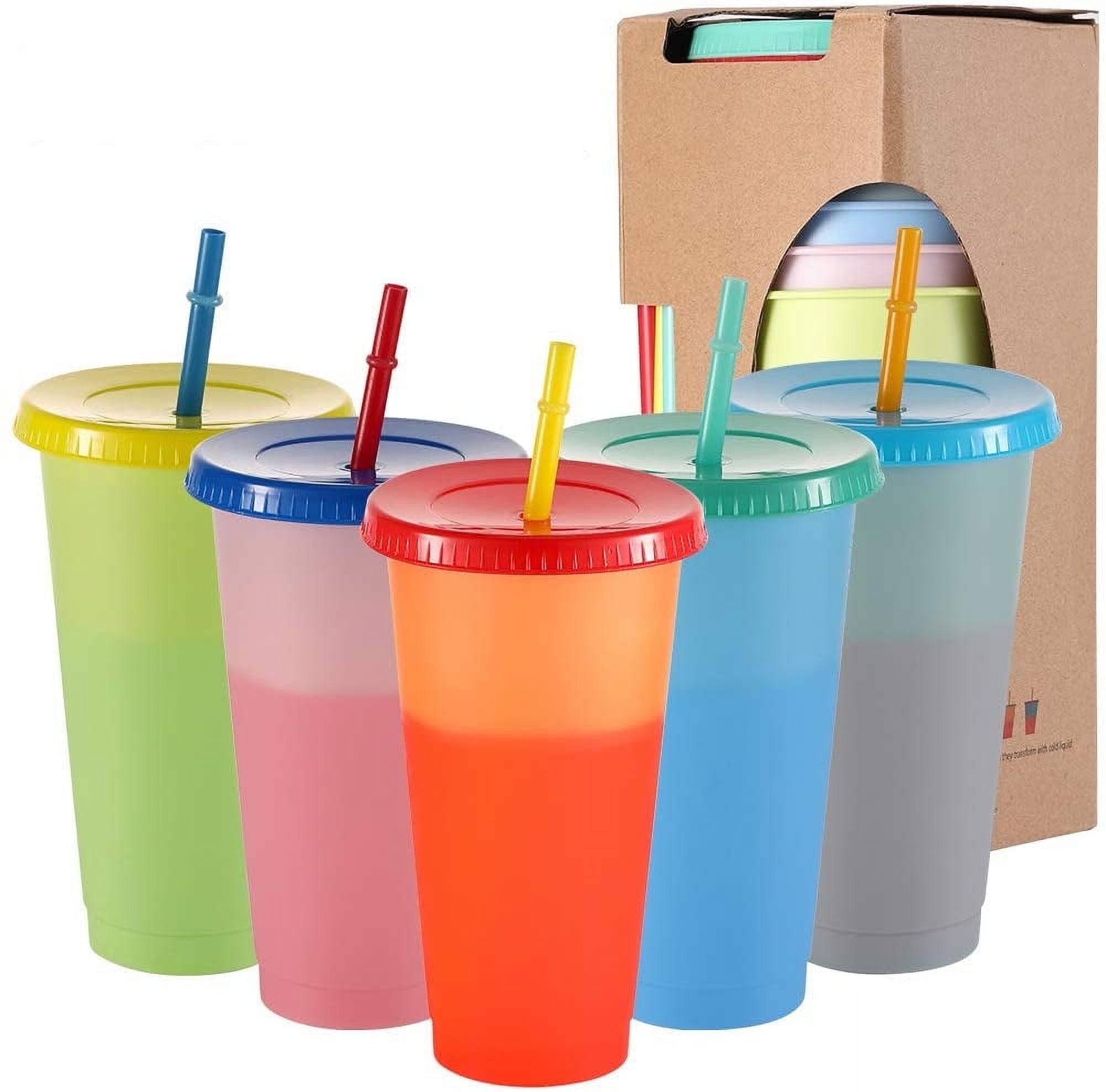Artrylin 5 Pcs 24 oz Color Changing Plastic Tumblers with Lids and ...