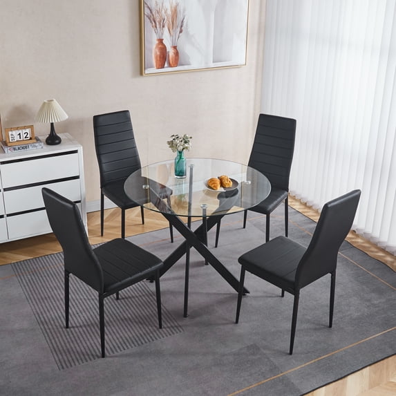 5-Pcs Round Dining Table Set for 4, 35.43" Round Kitchen Table ...
